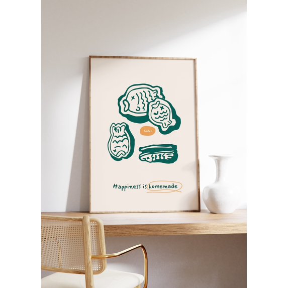 Happiness Is Homemade Print, Baking Print, Food Quotes Print, Cute ...