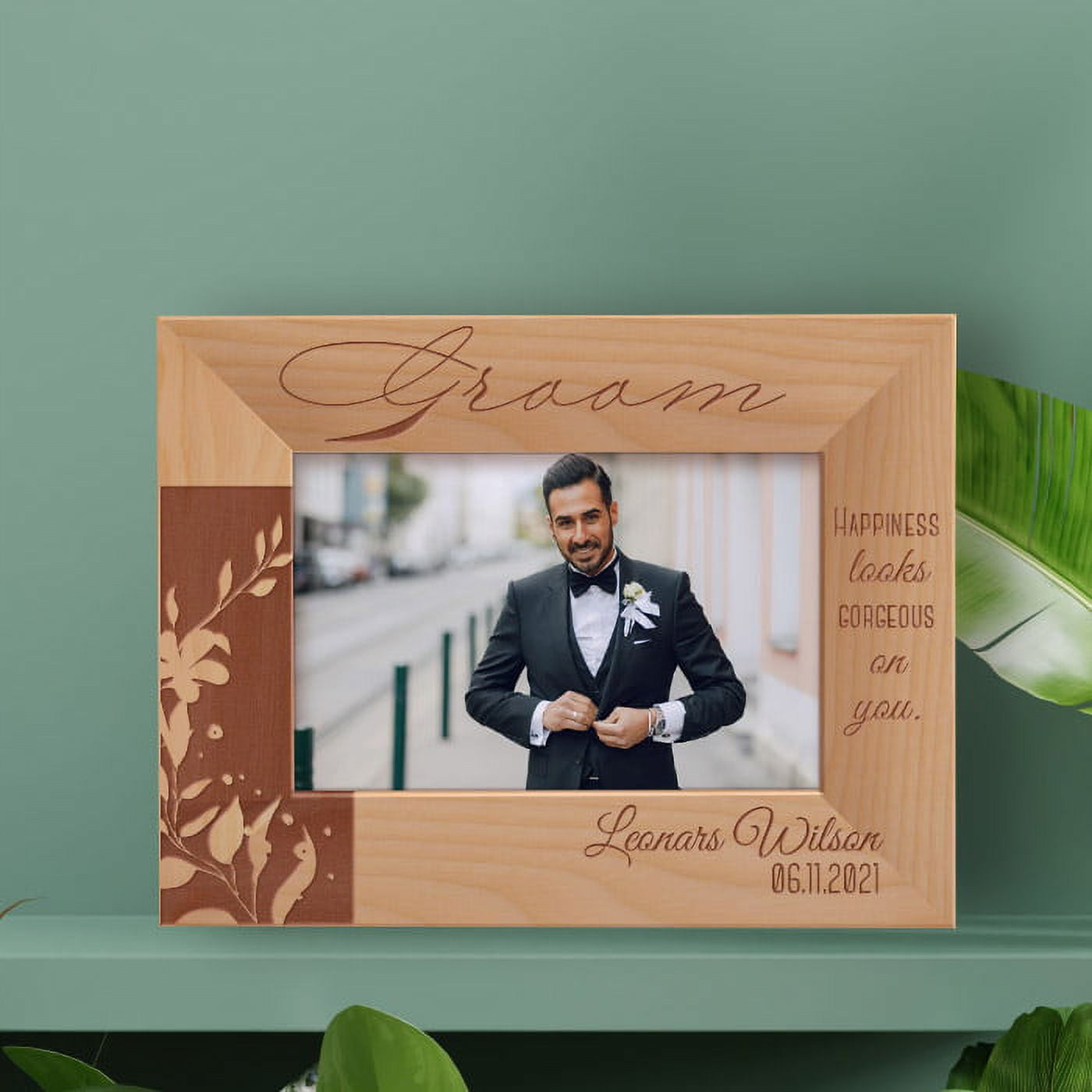 Happiness Looks Gorgeous On You Personalized Wooden Frame-6" x 4" Brown ...