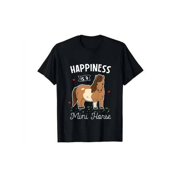 Happiness Is A Mini Horse T-Shirt - Cute Brown Pony Graphic Tee for ...