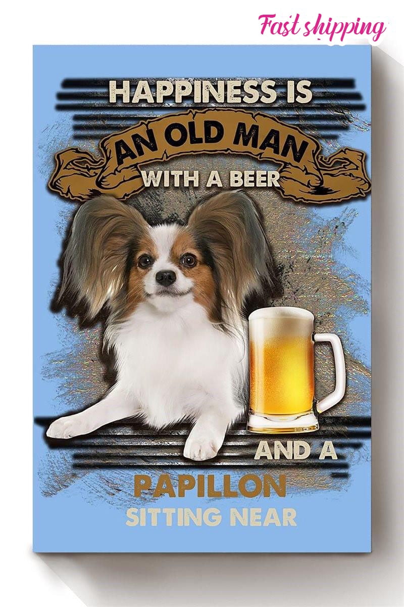 Happiness Old Man With Papillon Sitting Near Vintage For Grandfather ...