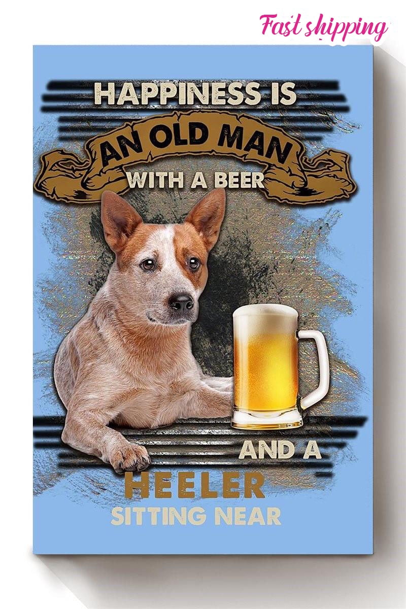 Happiness Old Man With Red Heeler Sitting Near Vintage For Grandfather ...