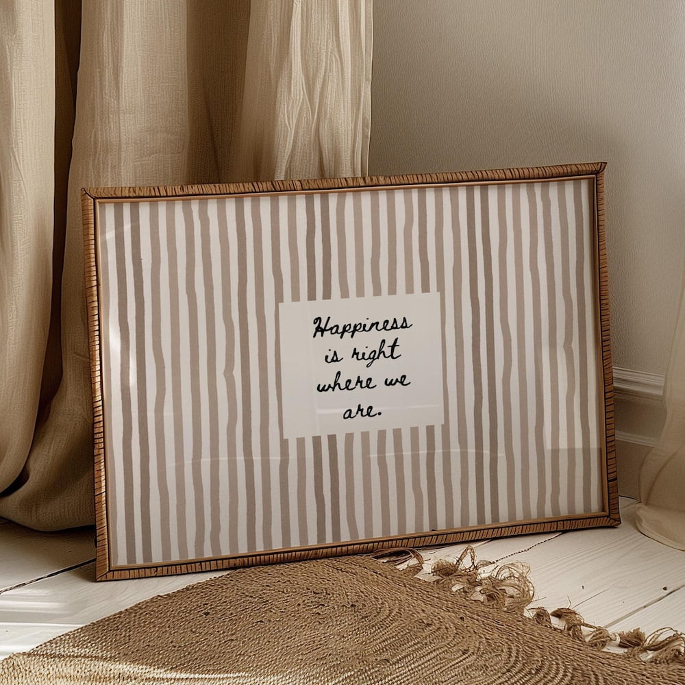 Happiness Print Poster: Neutral Striped Homely Wall Art, Horizontal ...