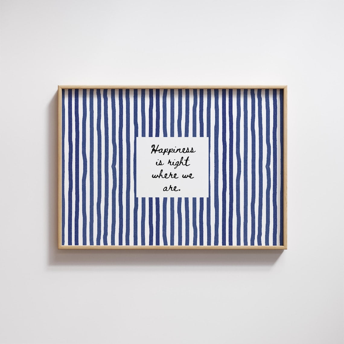 Happiness Printable Hand Drawn Poster: Navy Blue Striped Homely Wall ...