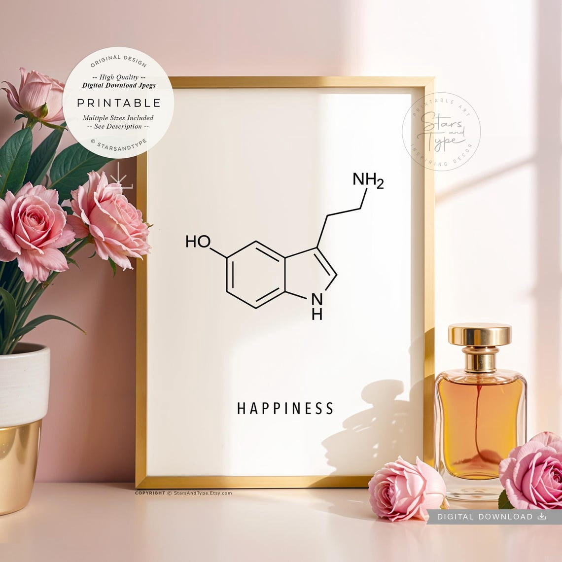 Happiness Serotonin Molecule Science Poster, Unframed Size 12x18 ...
