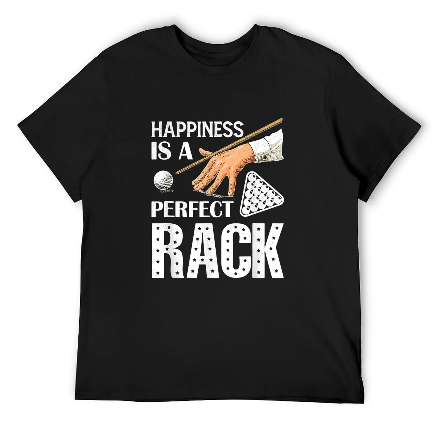 Happiness is a Perfect Rack, Funny Billiard Pool Ball Quote T-Shirt ...