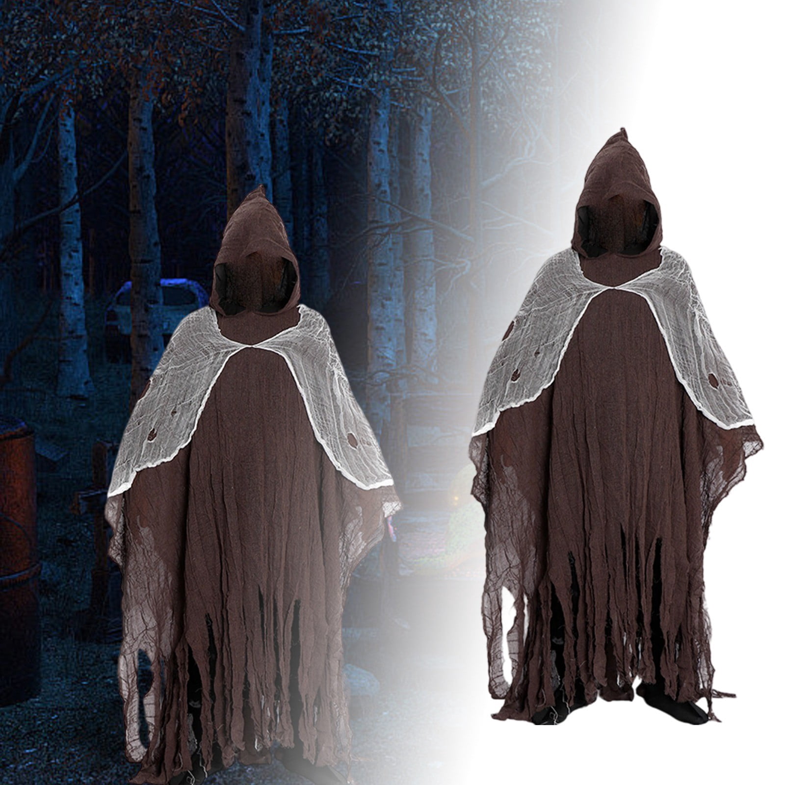 Happini 175cm Halloween Skeleton Cape Full Length Cloak With Hood For ...