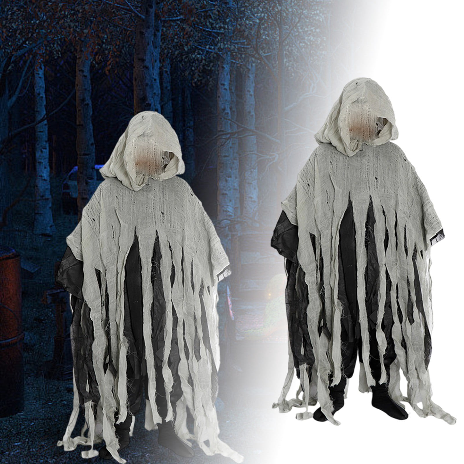 Happini 175cm Halloween Skeleton Cape Full Length Cloak With Hood For ...