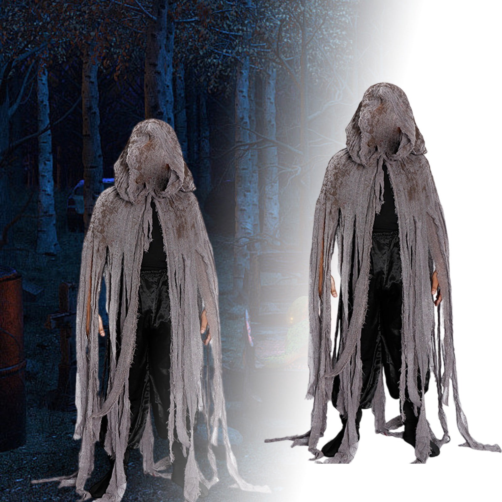 Happini 175cm Halloween Skeleton Cape Full Length Cloak With Hood For ...