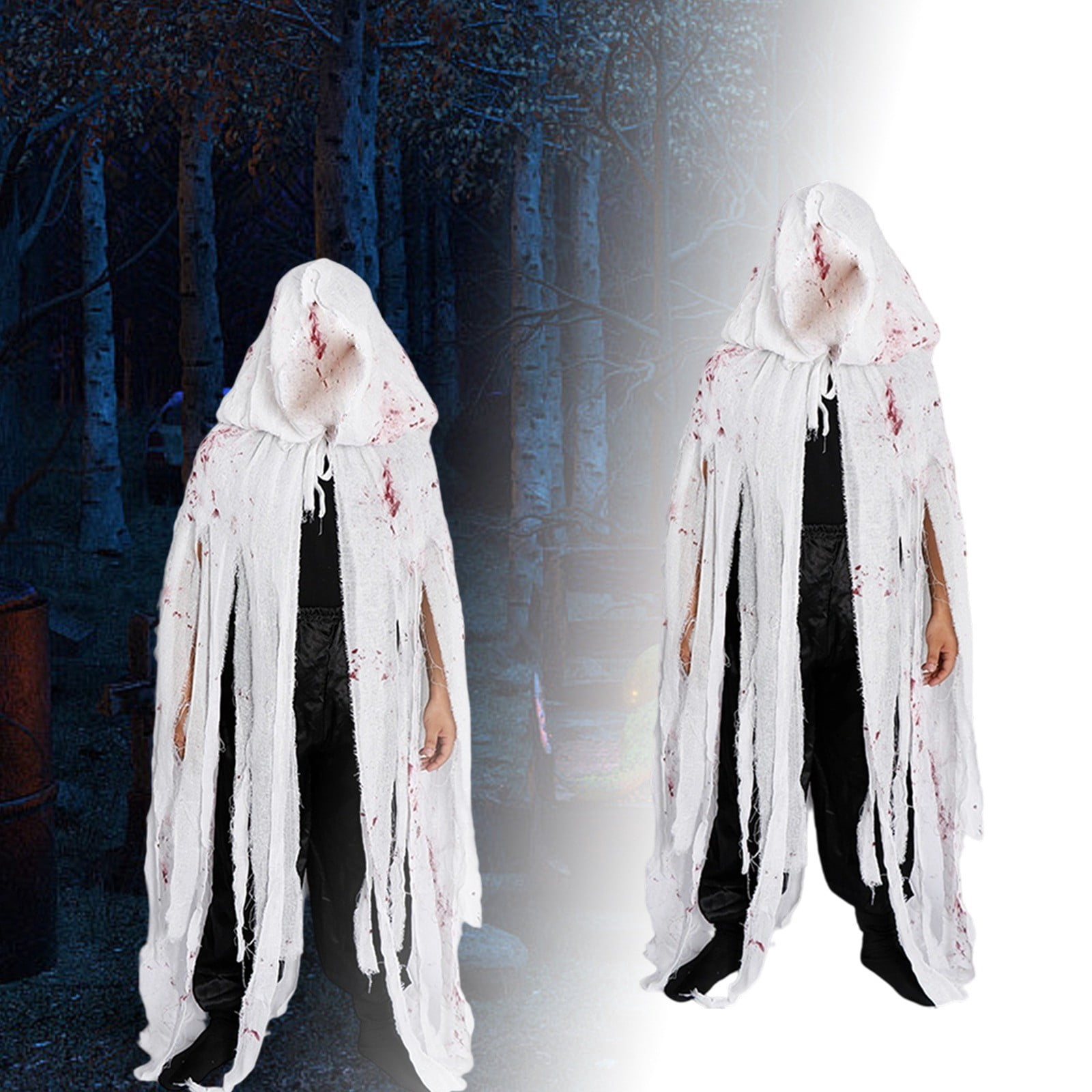 Happini 175cm Halloween Skeleton Cape Full Length Cloak With Hood For ...