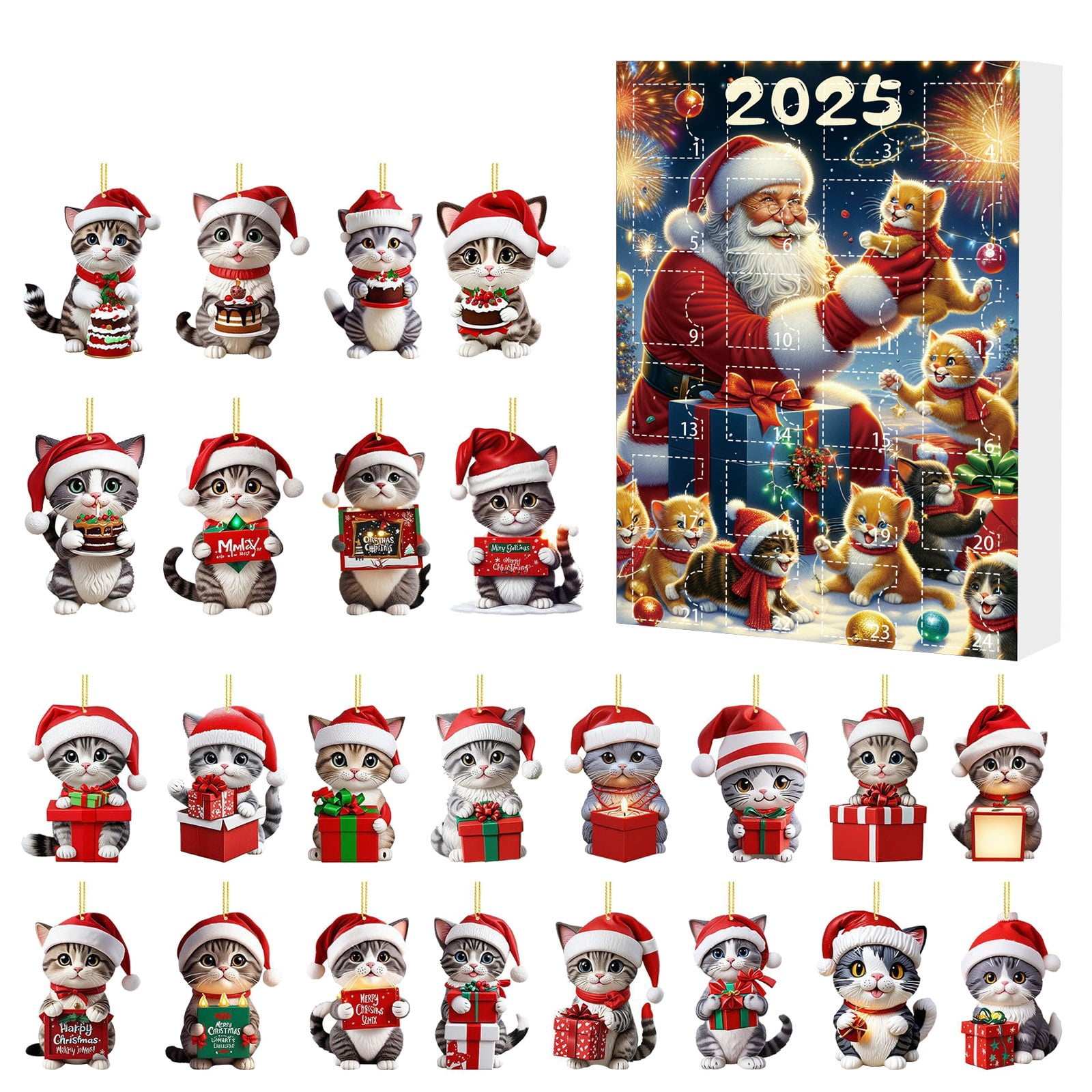 2D Unique Cat Ornaments Countdown Calendar Set - Acrylic Collectibles ...