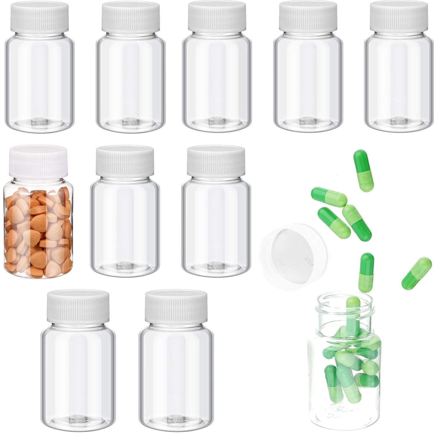 Happon 10 PCS Plastic Pill Bottles, 30ml Empty Plastic Bottles Portable ...