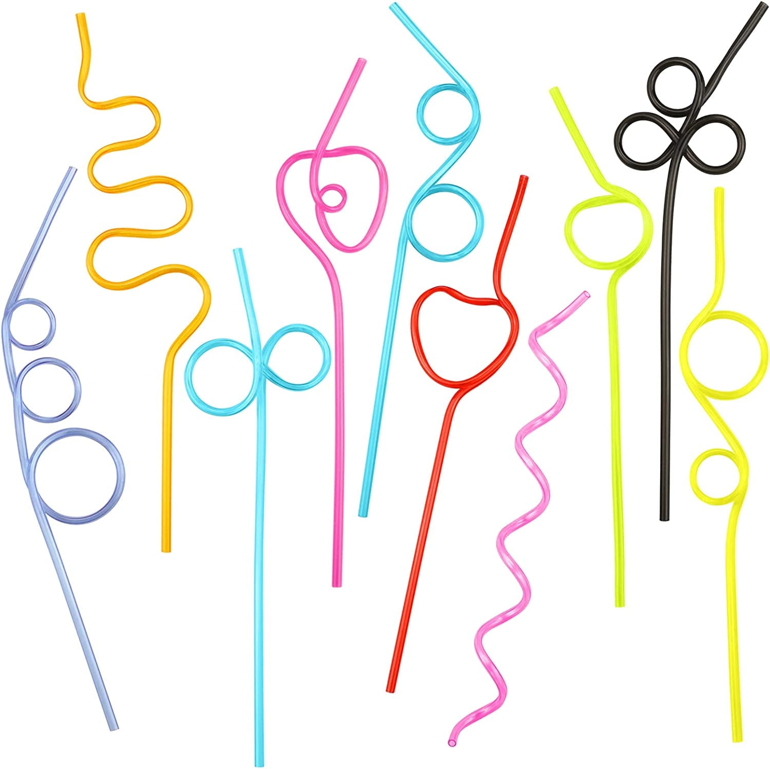 Happon 10 Pcs Crazy Straws, Colorful Twisty Silly Straws for Kids, Assorted Fun Curly Straws for ...