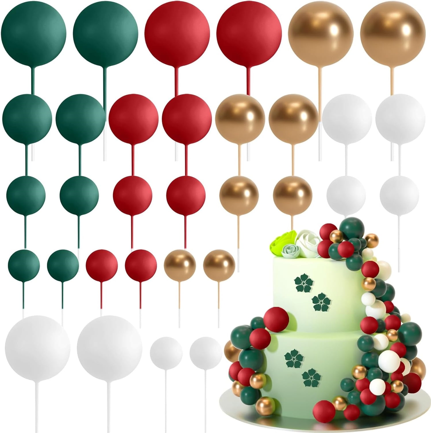 Happon 100Pcs Balls Cake Topper,Foam Ball Cake Picks Mini Balloon ...