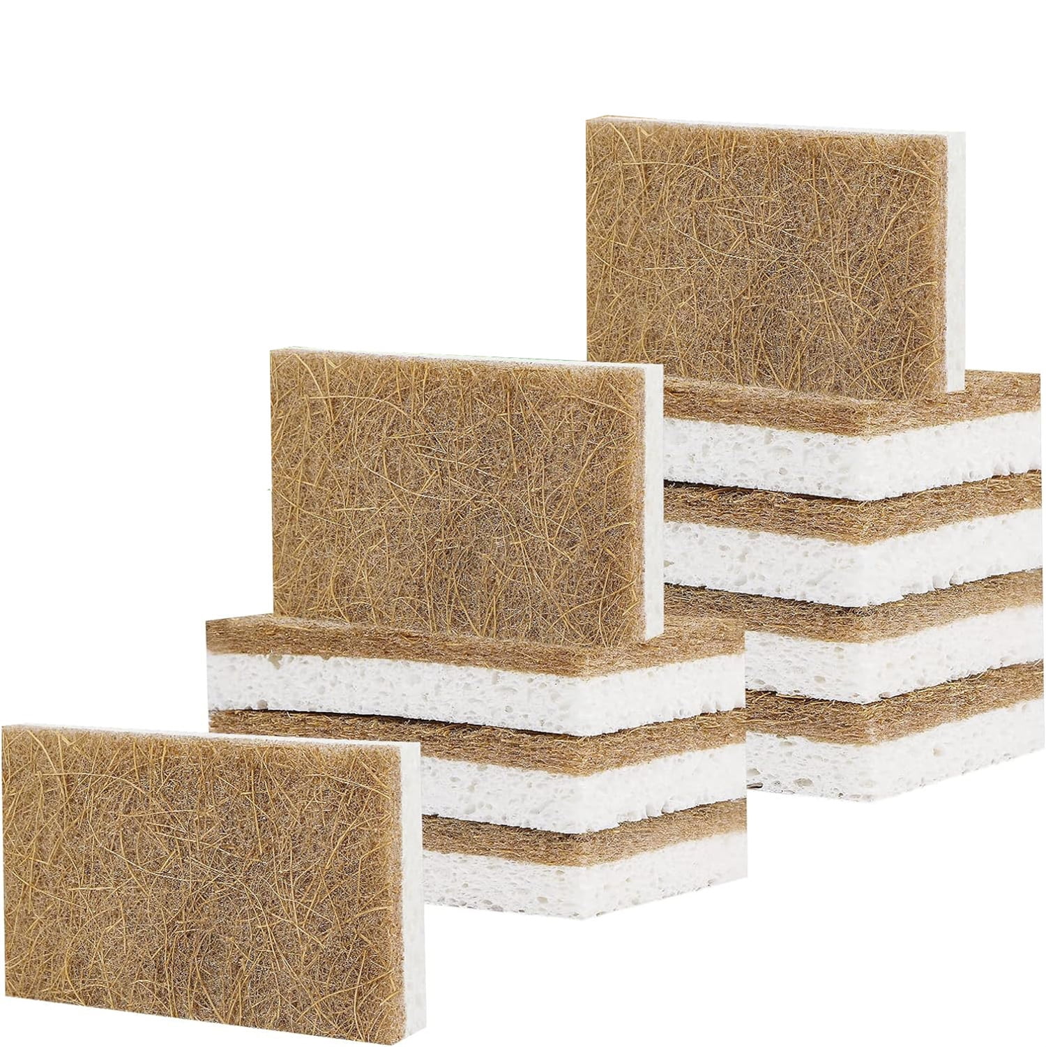 Happon 12 Pack Non-Scratch Scrub Sponge,Natural Kitchen Sponges for ...