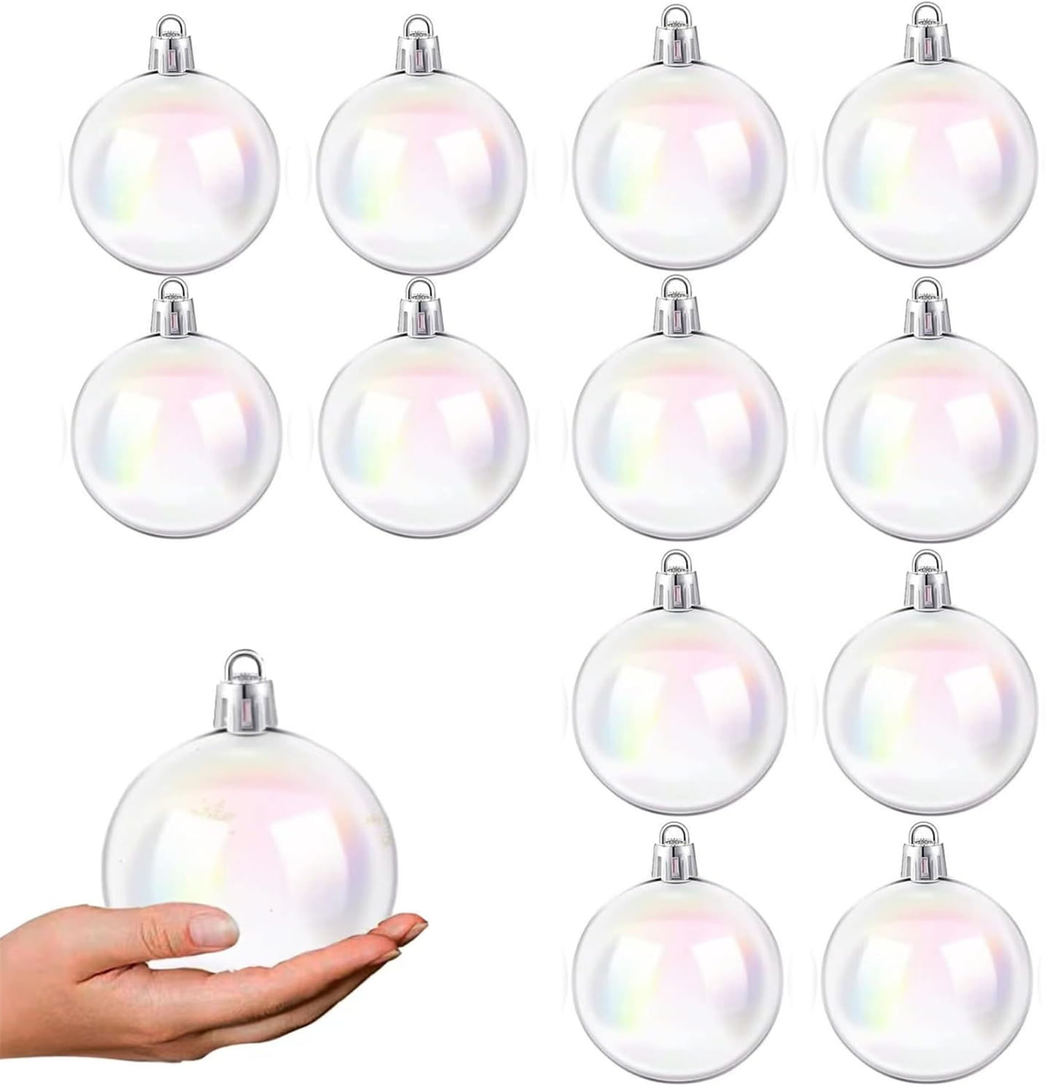 Happon 12 Pcs Christmas Iridescent Ornaments,Plastic Clear Christmas ...
