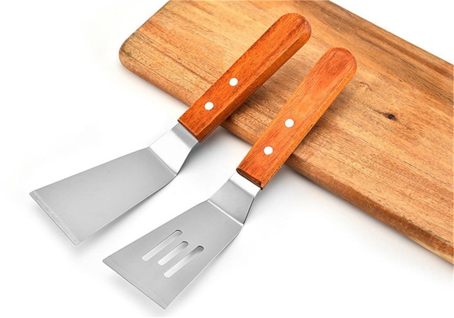 Happon 2 Pack Metal Spatula Set, Wooden Handle Stainless Steel Frying ...