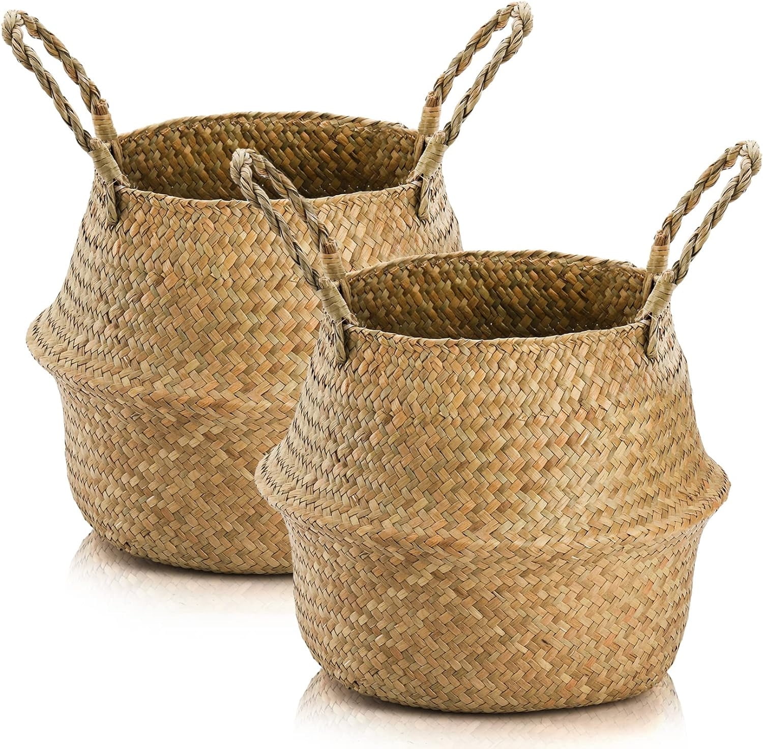 Happon 2 Pack Seagrass Belly Basket,Hand Woven Picnic Basket with ...