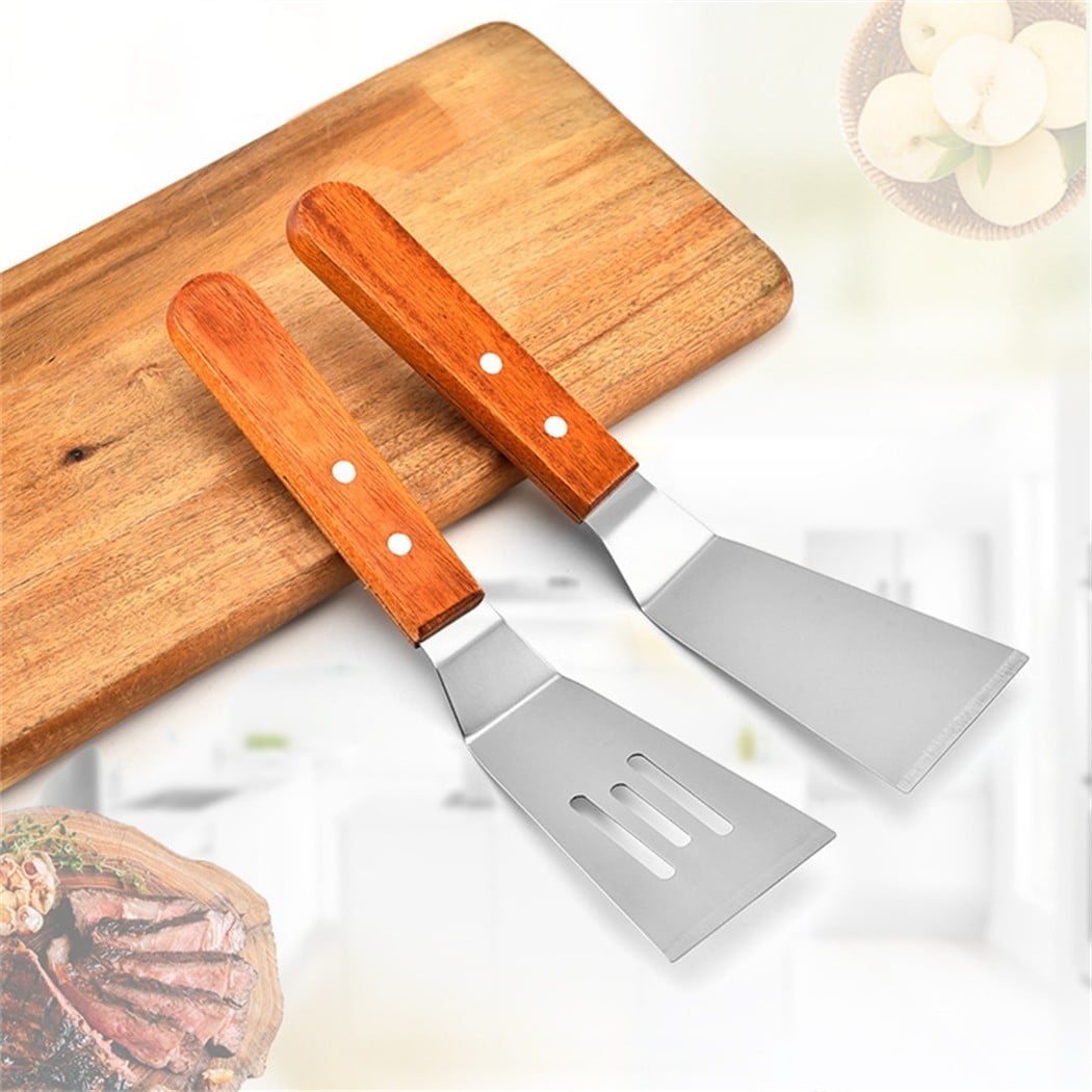 Happon 2 Pcs Metal Spatulas Set, Stainless Steel Mini Wood Handle ...