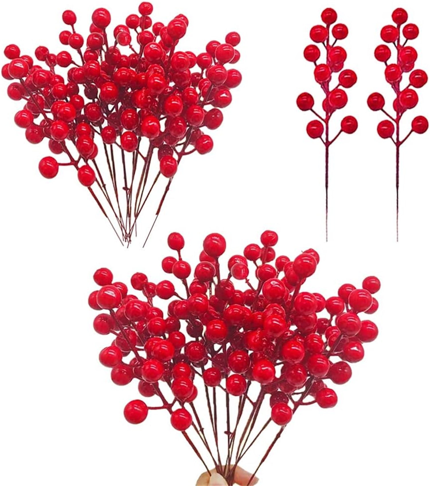 Happon 20 Pack Artificial Christmas Red Berry Stems,Red Berry Berries ...