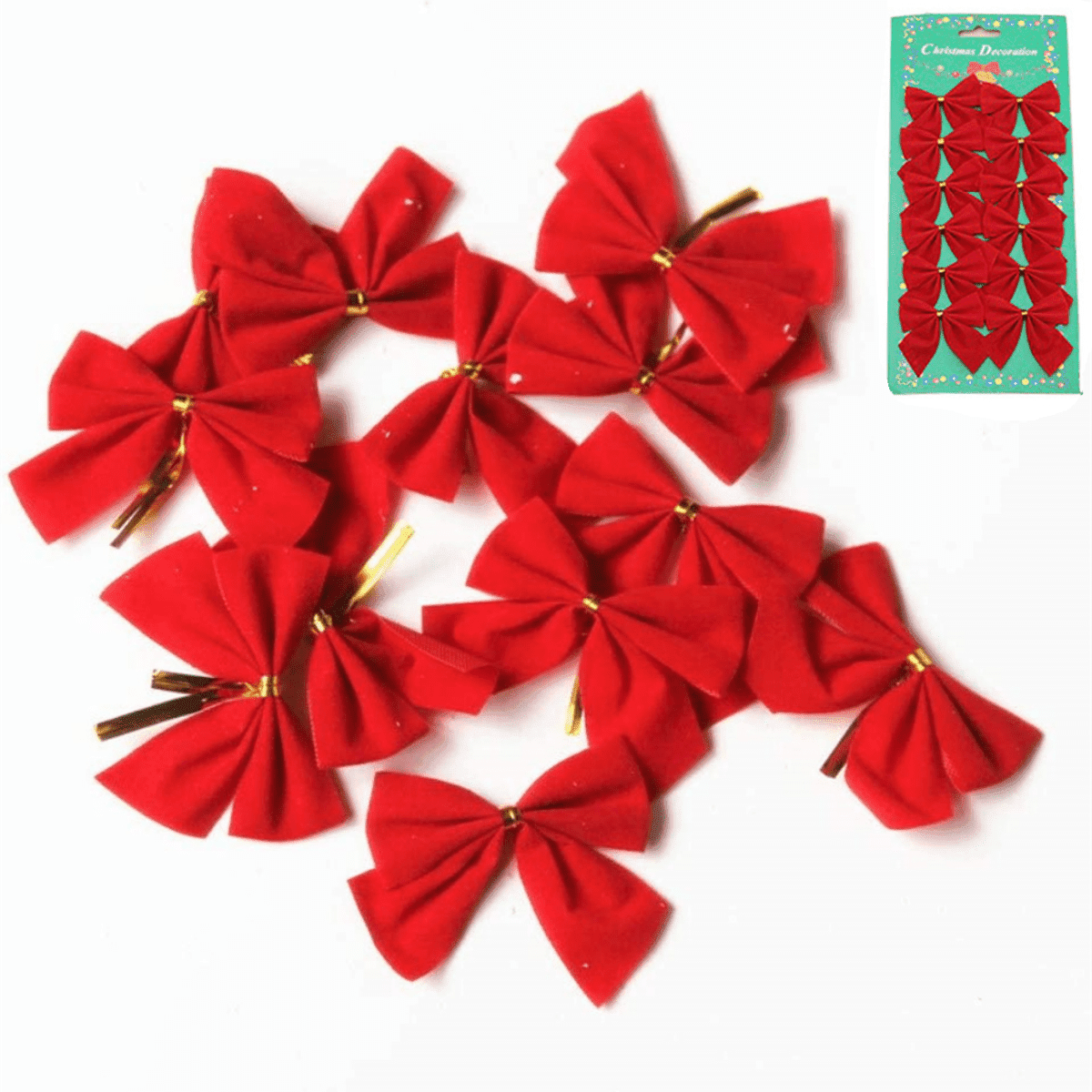 Happon 24 Pcs Mini Christmas Tree Bows, 5 cm Red Ribbon Fabric ...