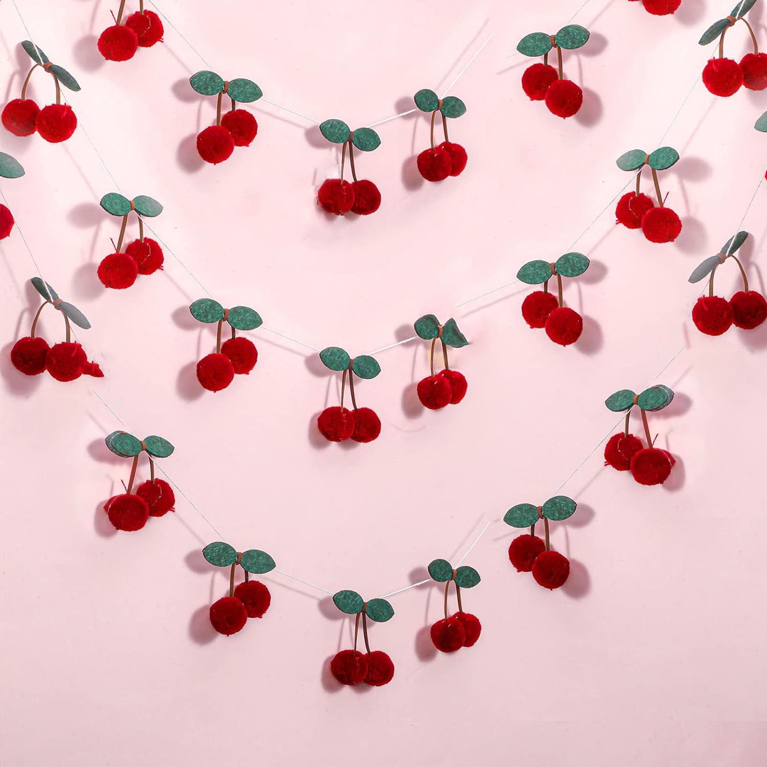 Happon 3 Pack Cherry Garland Decoration,Felt Cherries Birthday Garland ...