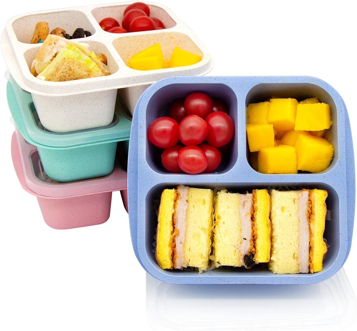 Happon 4 Pack 3 Compartments Meal Prep Containers,Reusable Lunch ...