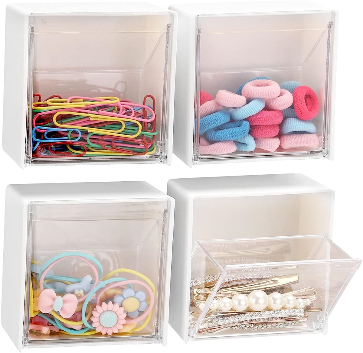 Happon 4 Pack Holder Canisters for Cotton Ball Cotton Swab, Floss Clear ...