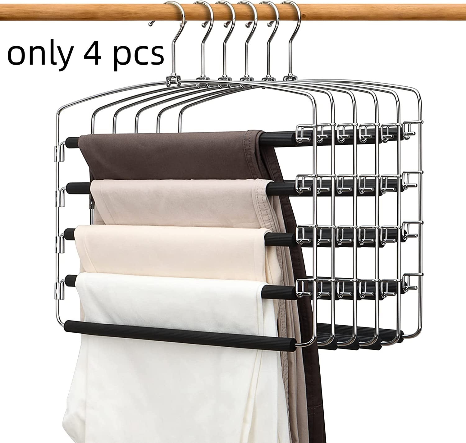 Happon 4 Pack Pants Hangers Space Saving, 5 Layer Tiered Non-Slip Metal ...