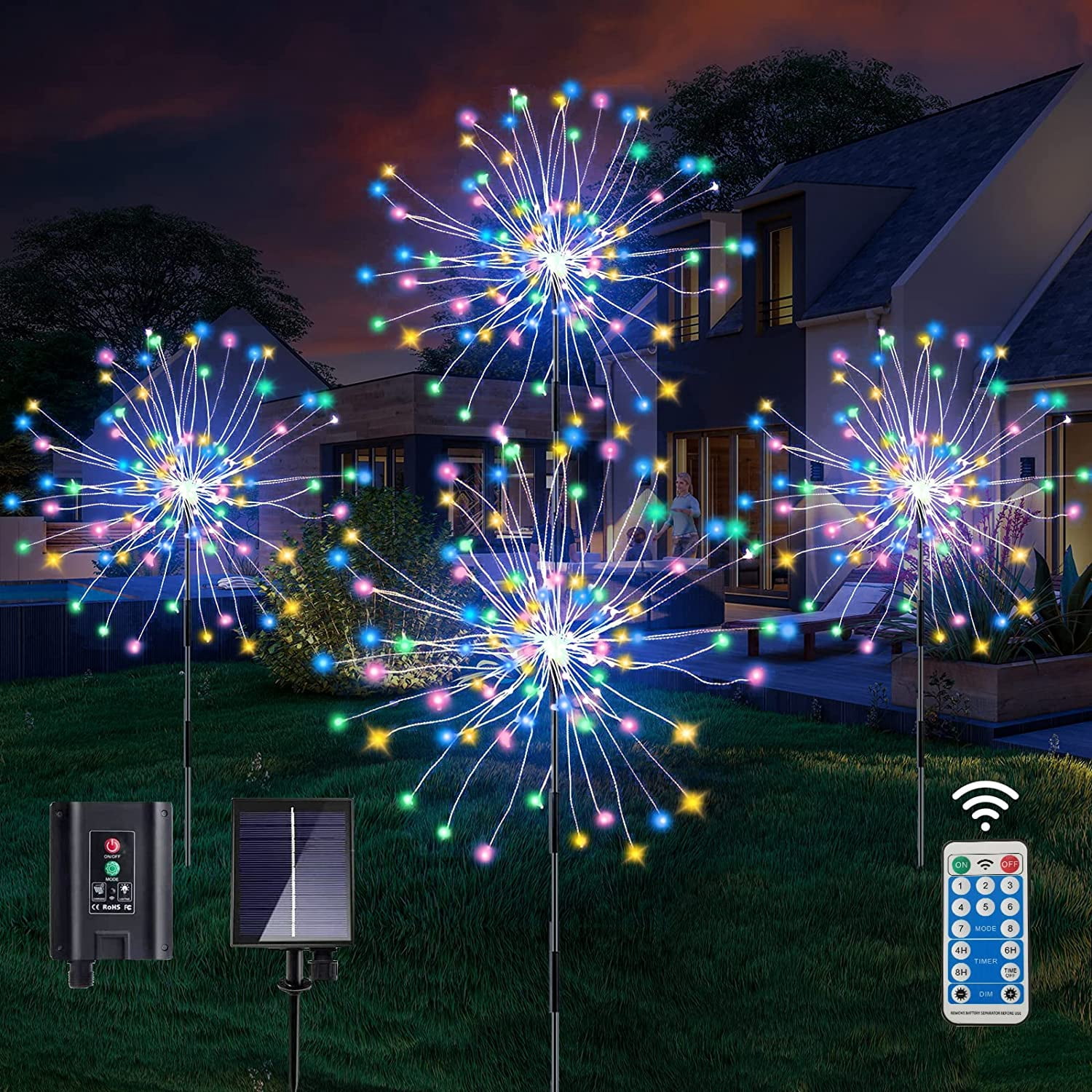 Happon 4 Pack Solar Firework Lights Outdoor Waterproof, Solar Garden ...