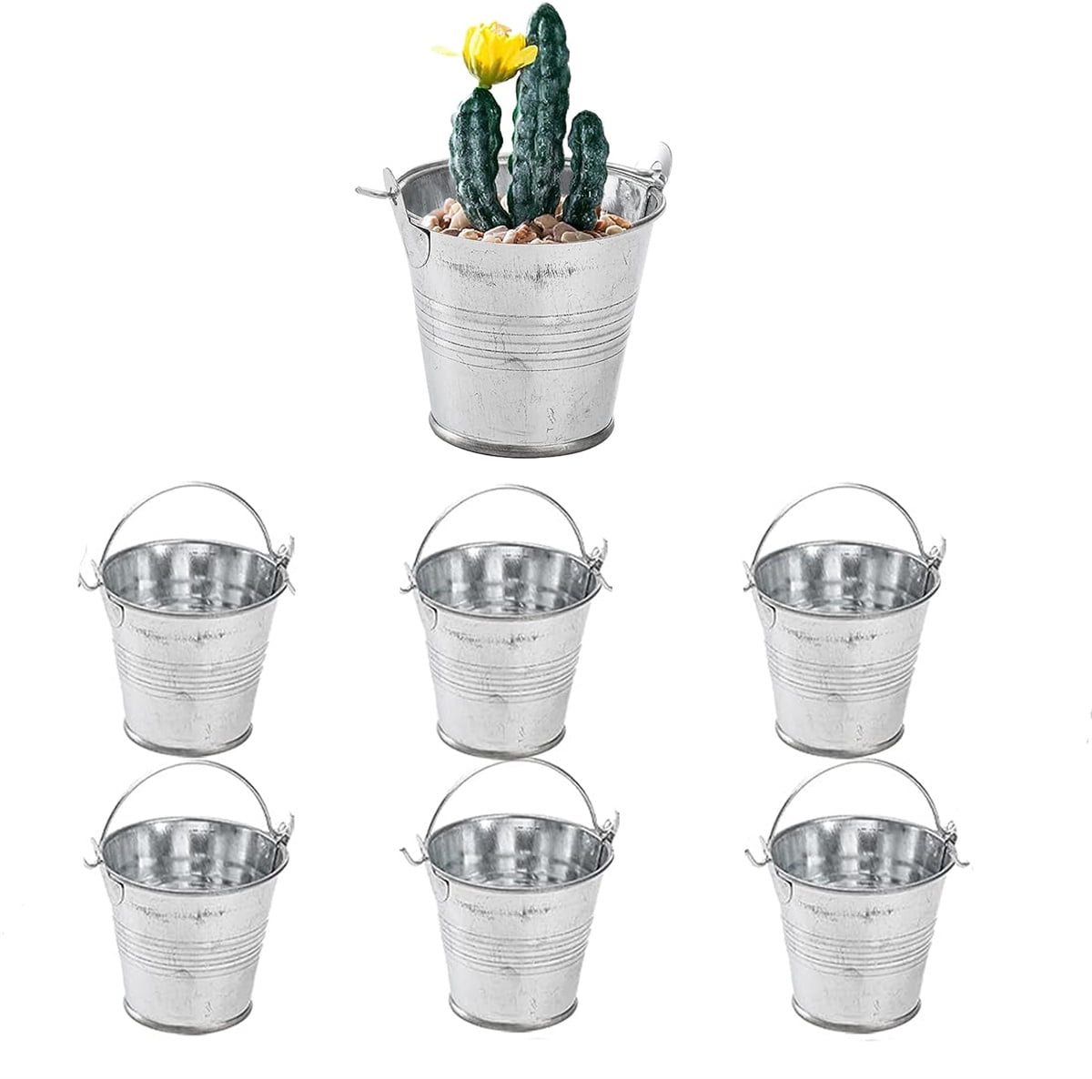 Happon 6 Pack Mini Metal Buckets, 2" Galvanized Mini Tin Pails with ...