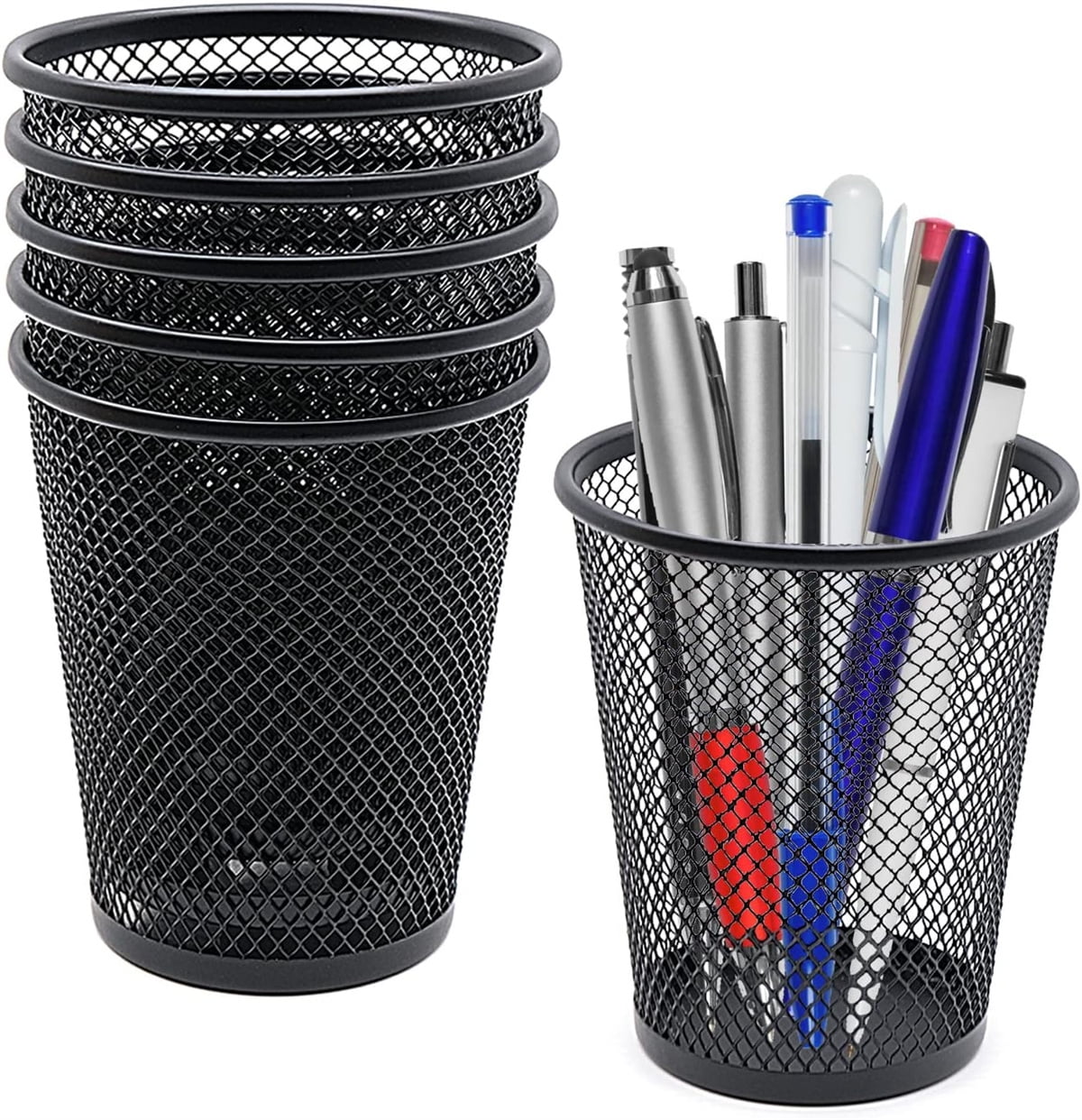 Happon 6 Pack Pen Holder,Pen Pot,Metal Mesh Pencil Holders Round Pen ...