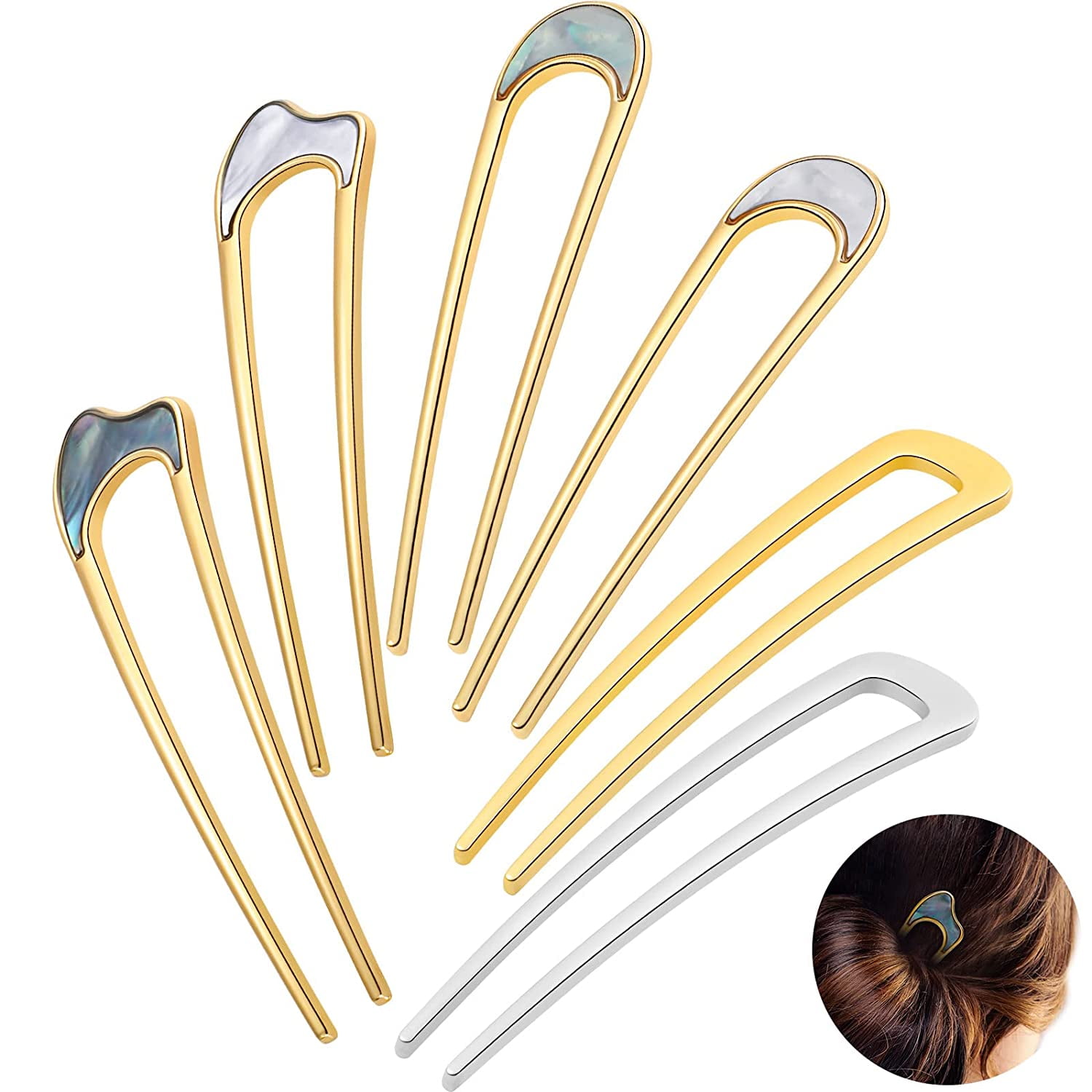 Happon 6 Pcs U Shaped Hair Pins Metal U Pins Vintage Hair Fork Hair Pin ...