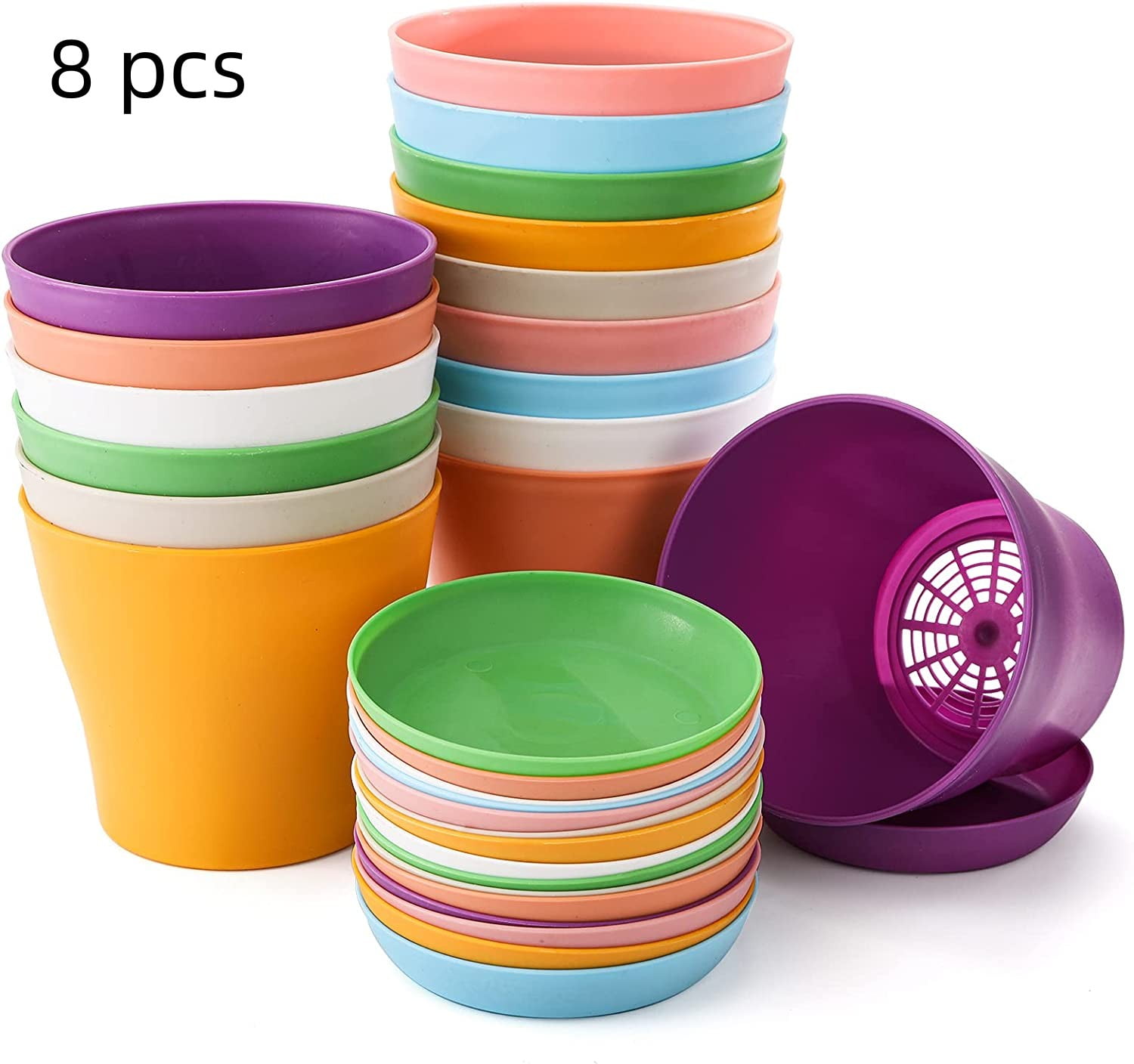 Happon 8 Pack 4.8 inch Plastic Plant Pot with Saucers Flower Pots ...