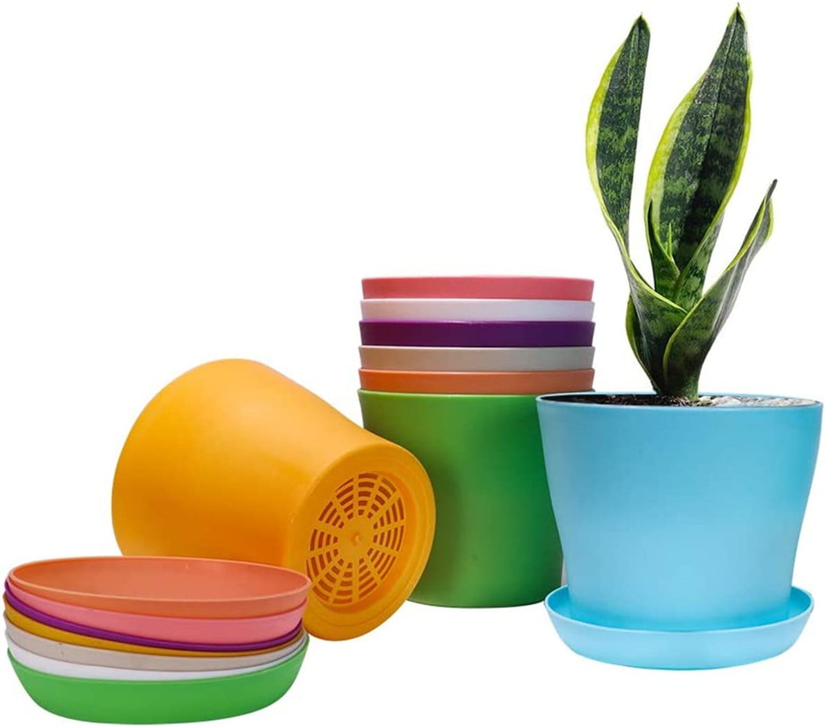 Happon 8 Pack 4.8 inch Plastic Planters Assorted Flower Plant Pots ...