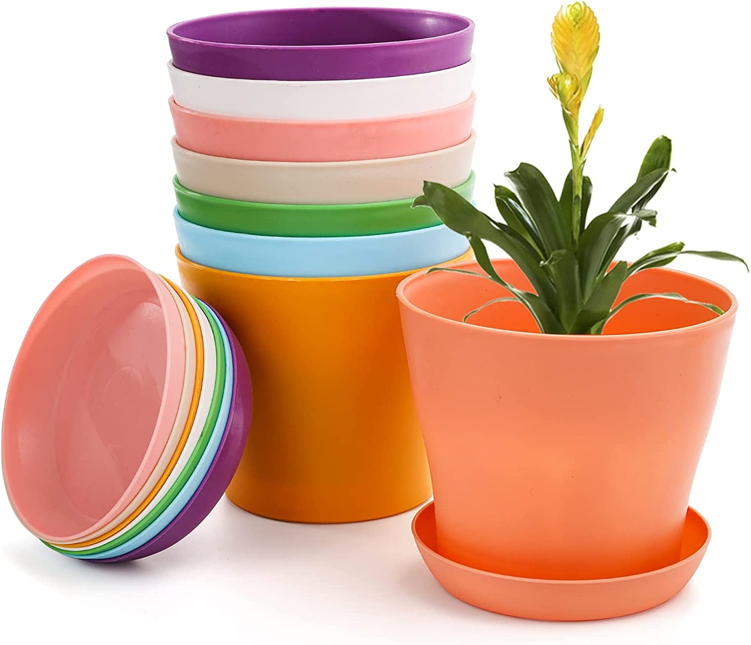 Happon 8 Pack 4inch Self-Draining Plastic Planters for Indoor/Outdoor ...