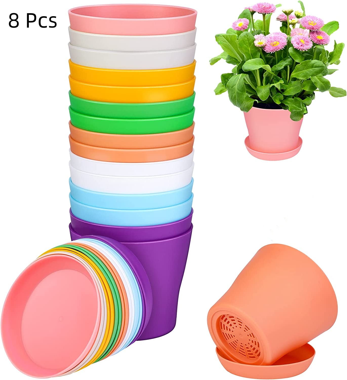 Happon 8 Pack 5.5 inch Plastic Planters Assorted Flower Plant Pots ...