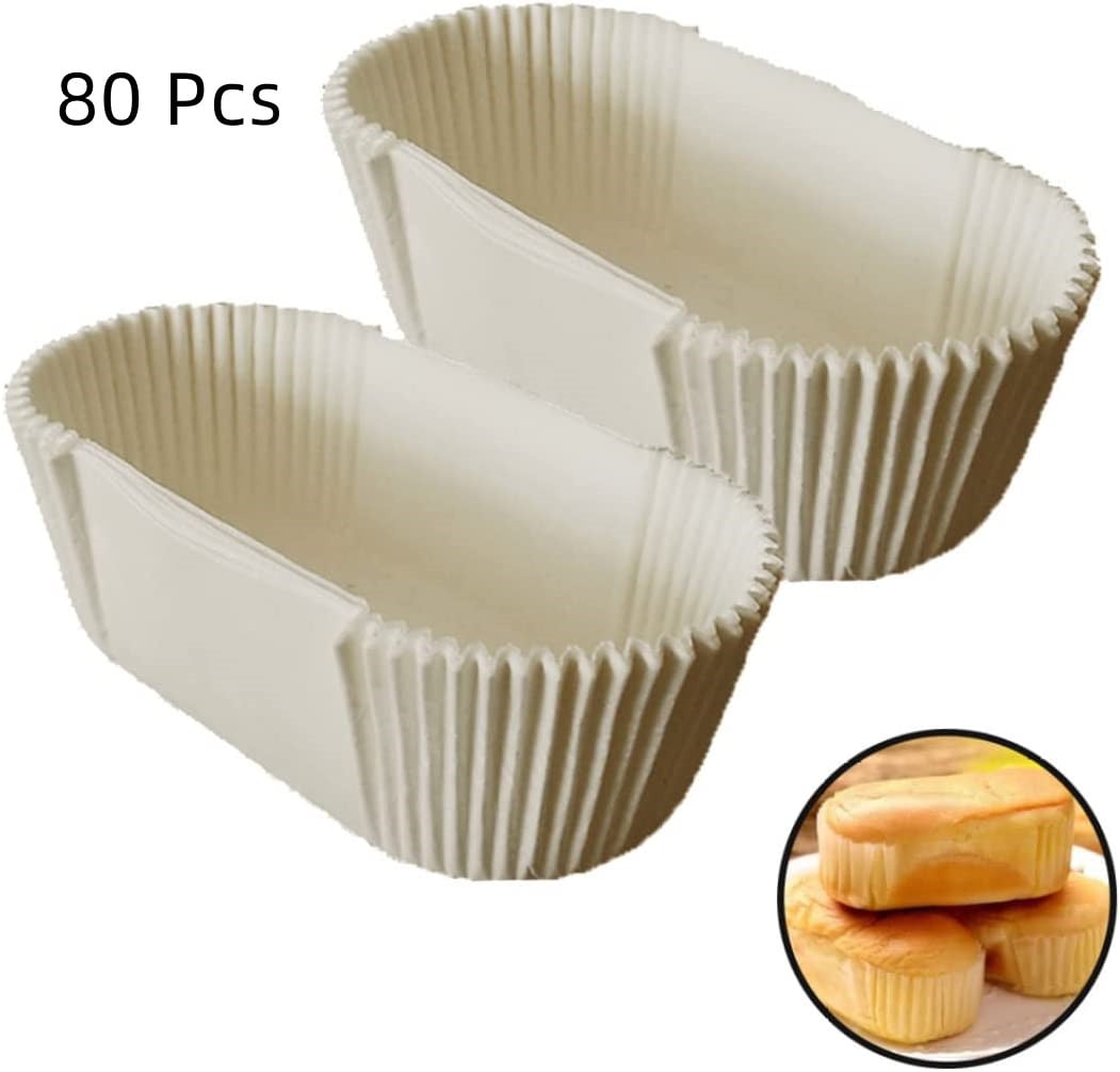 Happon 80 Pcs Non-Stick Baking Cupcake Liners, Mini Loaf Pans, Oval ...