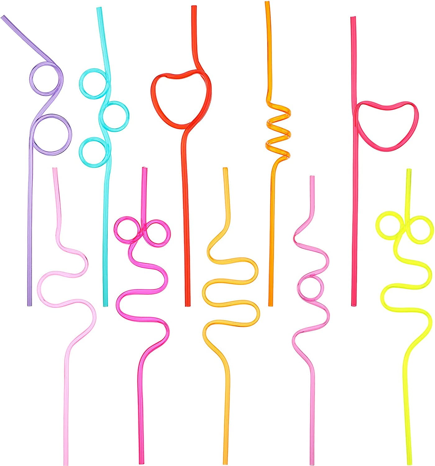 Happon Crazy Straws, 10 Pcs Reusable Silly Straws - Assorted Shapes ...