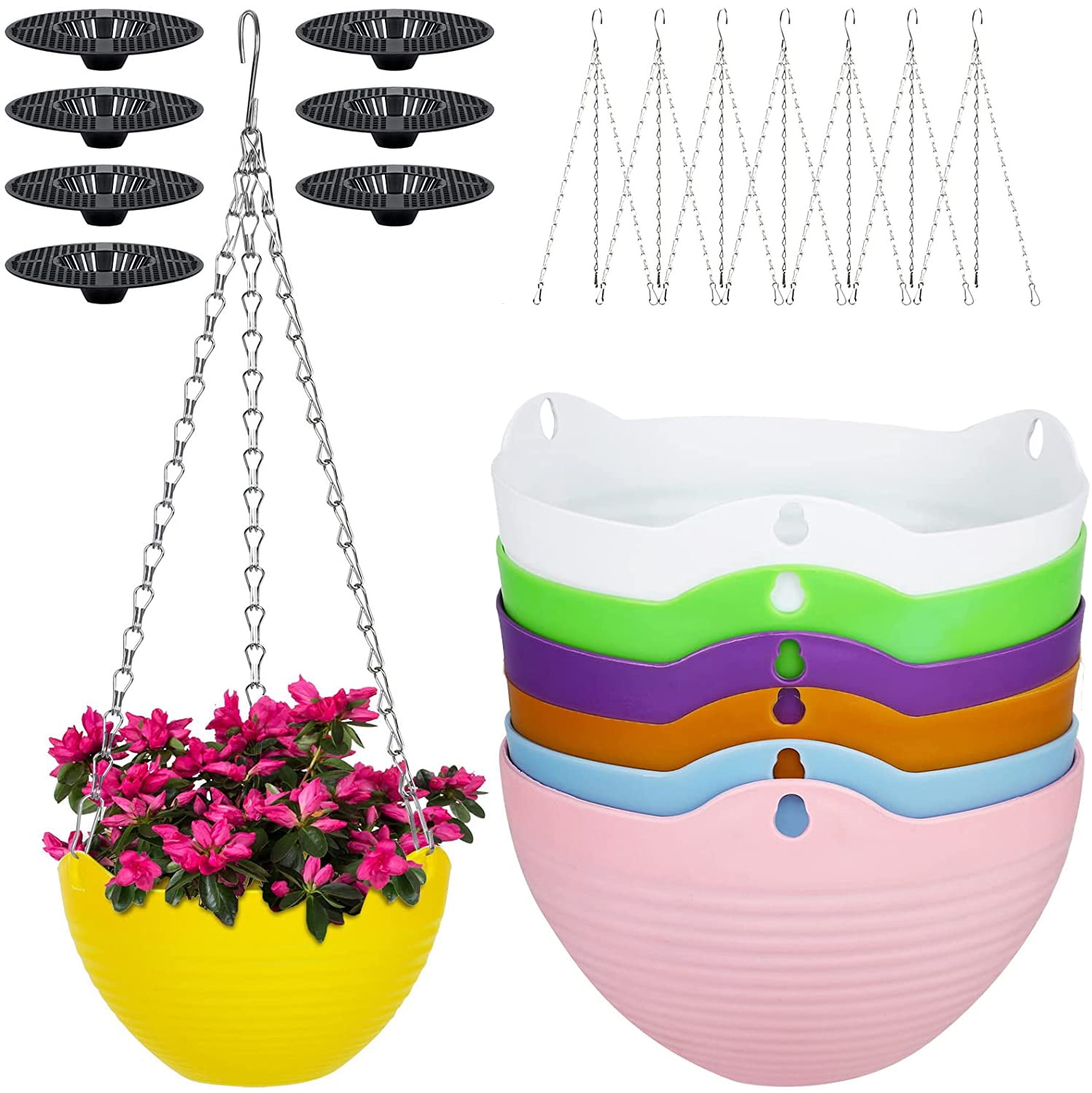 Happon Hanging Planters, Set of 7 Multicolor Hanging Pots, 8" Hanging ...