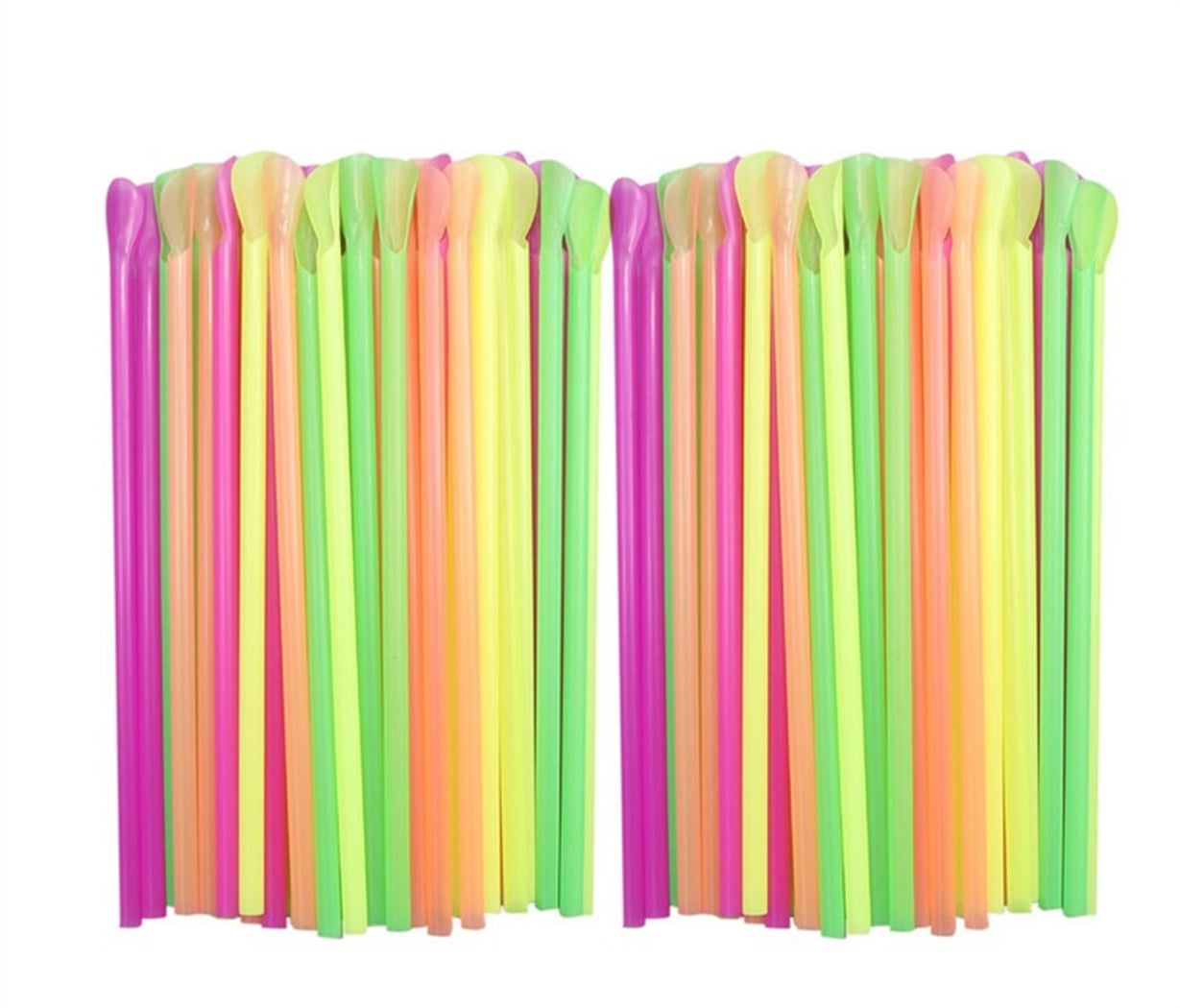 Happon Pack of 300 Unwrapped Snow Cone Spoon Straw Assorted Bright ...