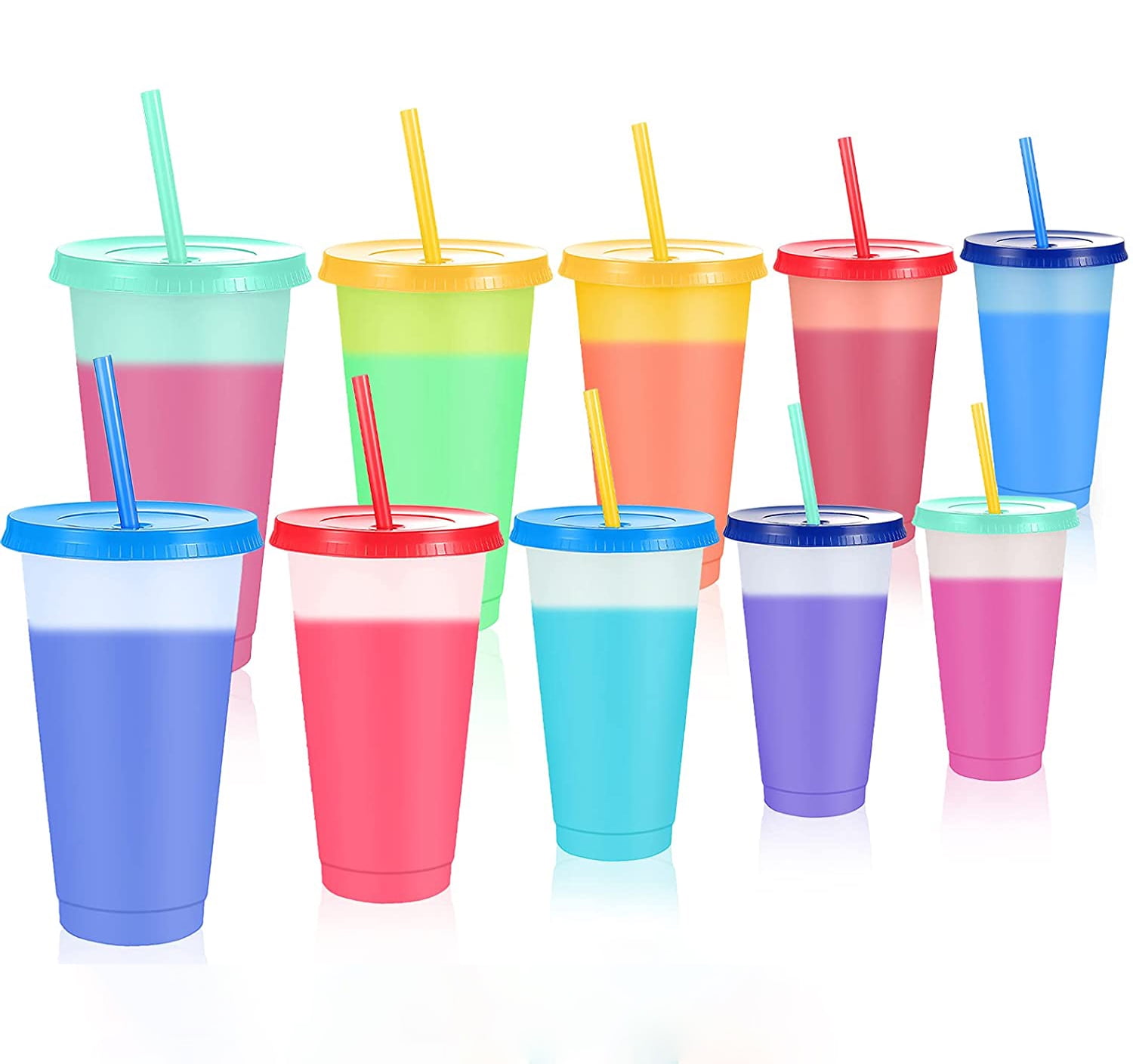 Happon Plastic Kids Cups with Lids and Straws - 10 Pack 12 oz Reusable ...