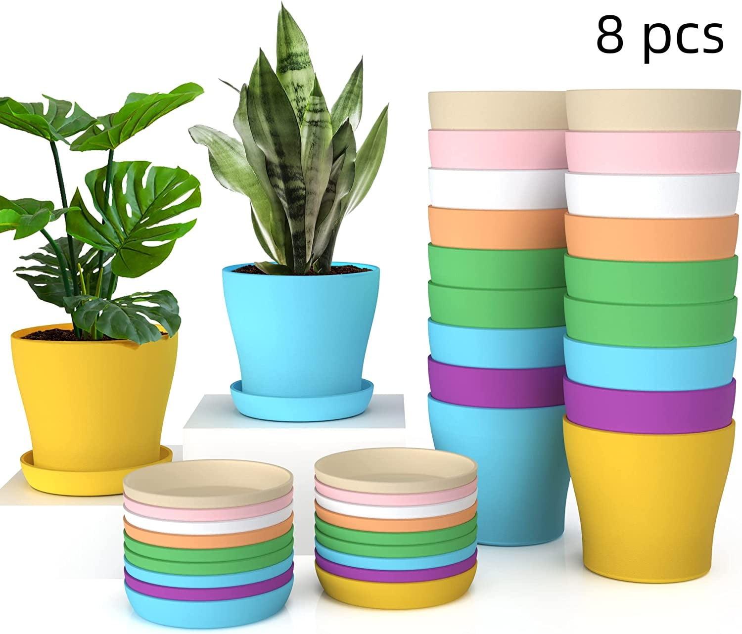 Happon Pots, Set of 8 Planters with Multiple Drainage Holes and Tray 4. ...
