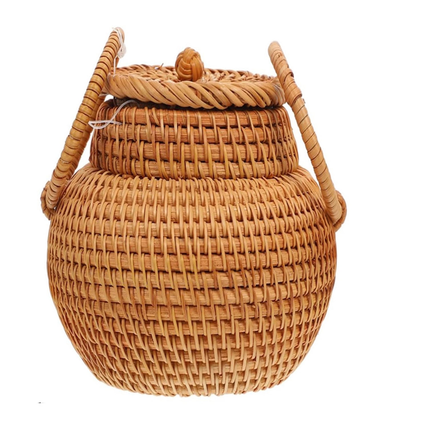 Happon Round Rattan Basket with Lid,Small Wicker Basket,Hand Woven ...