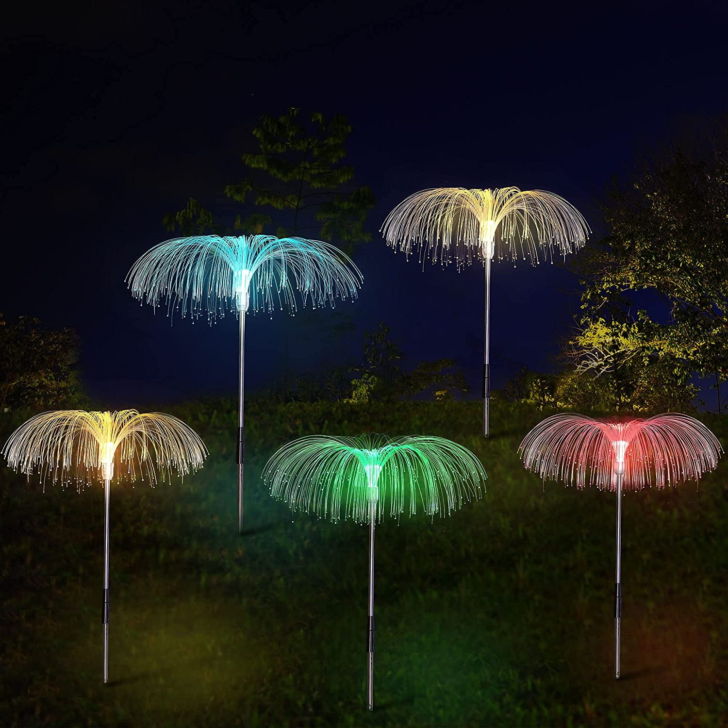 Happon Solar Lights Garden Waterproof 5 Pack, 7 Color Changing Solar ...