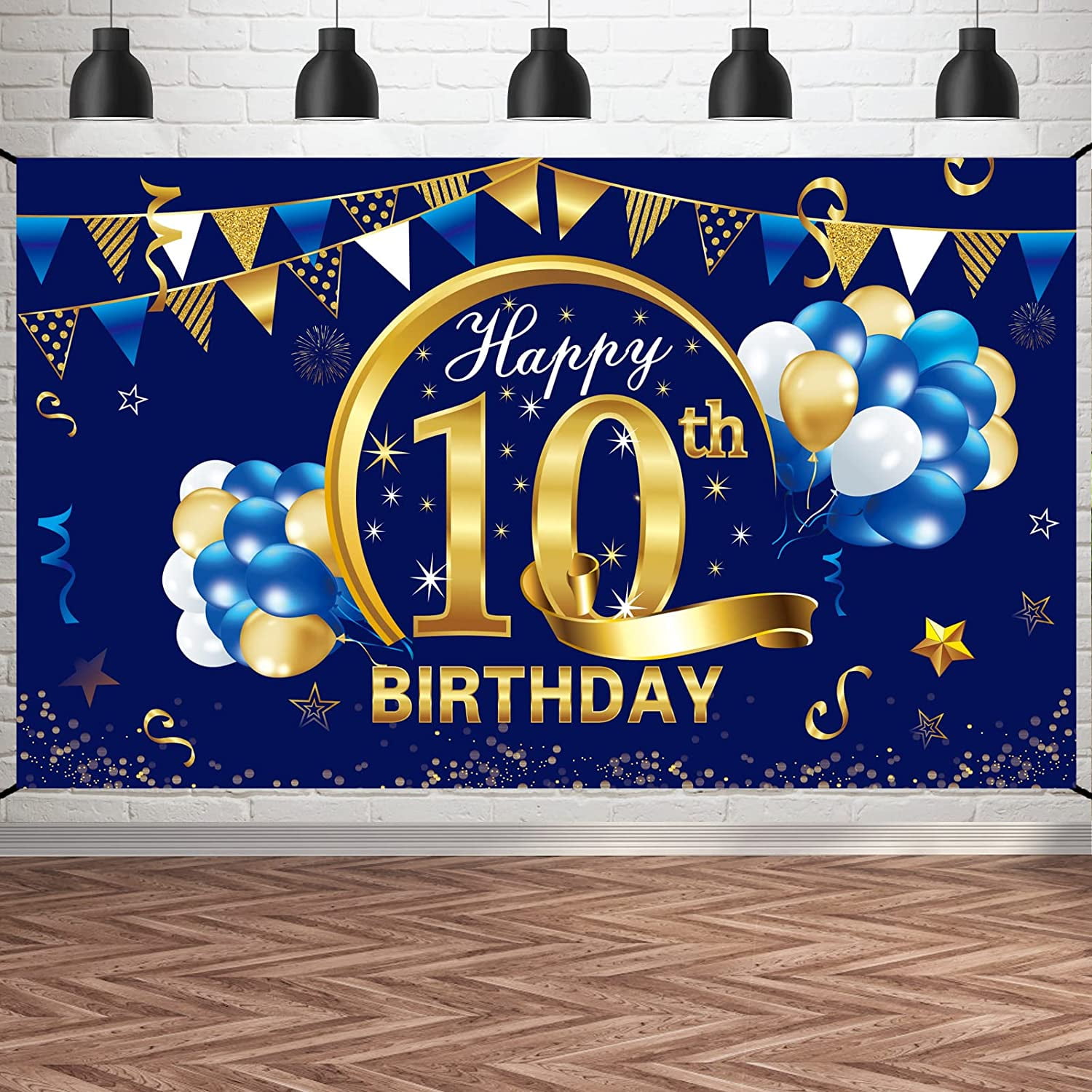 Happy 10 Year Old Birthday Banner Blue And Gold 10th Birthday Backdrop happy-10-year-old-birthday-banner-blue-and-gold-10th-birthday-backdrop