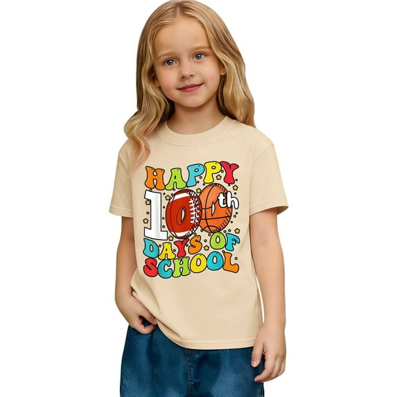 Happy 100 Days Of School Shirts for Kids Cute Girls Letter Print Short Sleeve T Shirt Back To ...
