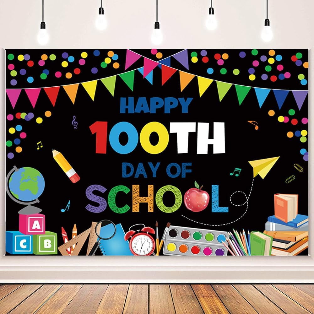 Happy 100 Days of School Backdrop Black 100th Day of School Photography ...