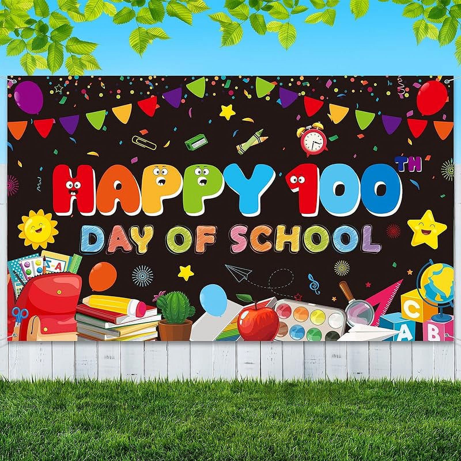 Happy 100 Days of School Banner Decoration,100th Day of School Backdrop ...