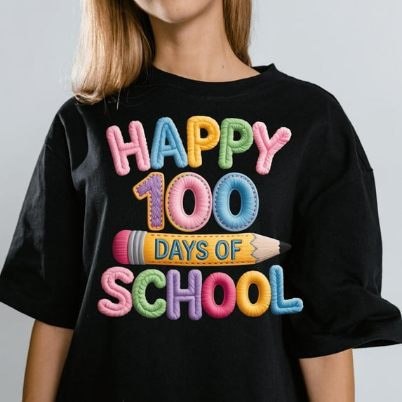 Happy 100 Days of School – Plush Embroidery Style – Teacher Shirt ...