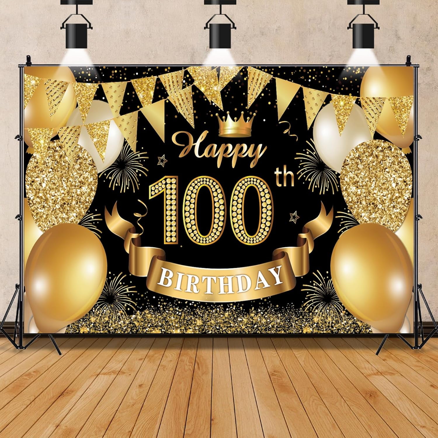 Happy 100th Birthday Backdrop Banner,100 Years Old Birthday Decorations ...